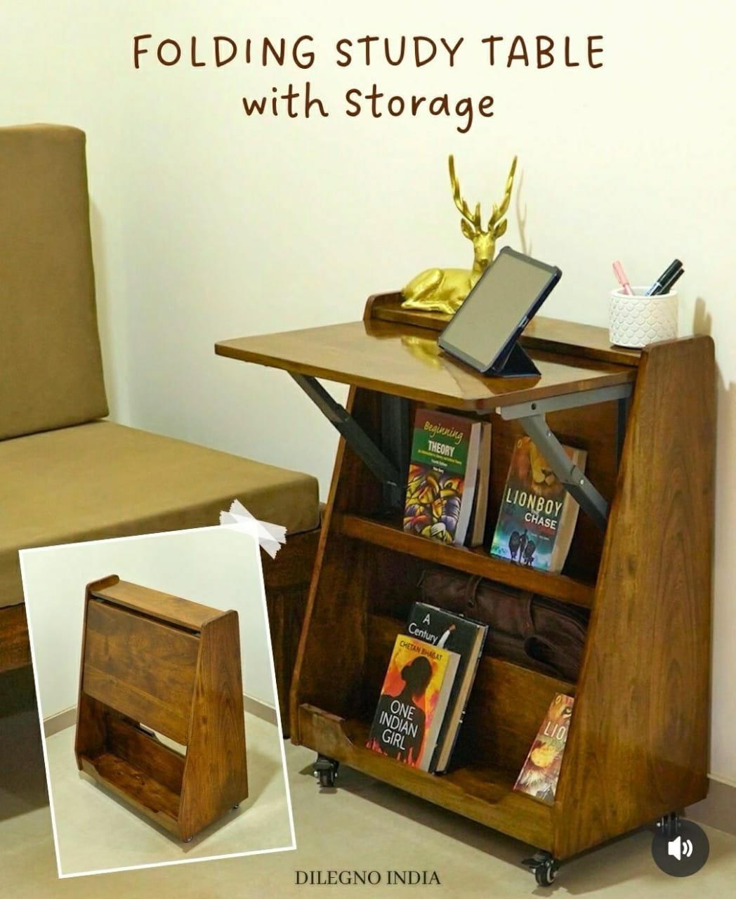 Foldable Study Table With Storage – Dilegno